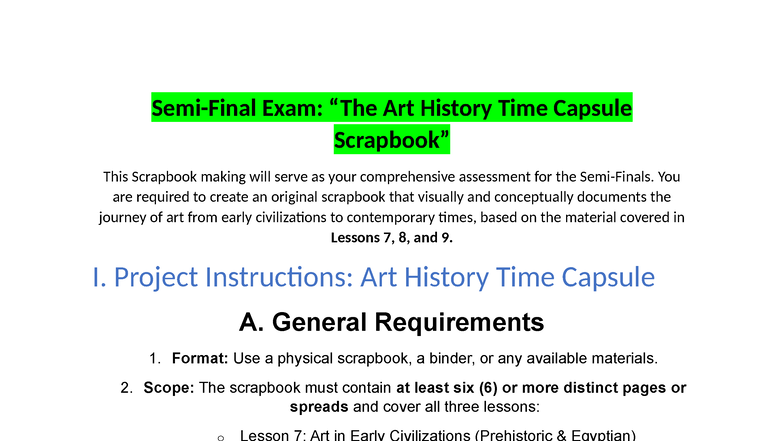 Semi-Final Exam: Art History Time Capsule Scrapbook (Lessons 7-9) - Studocu