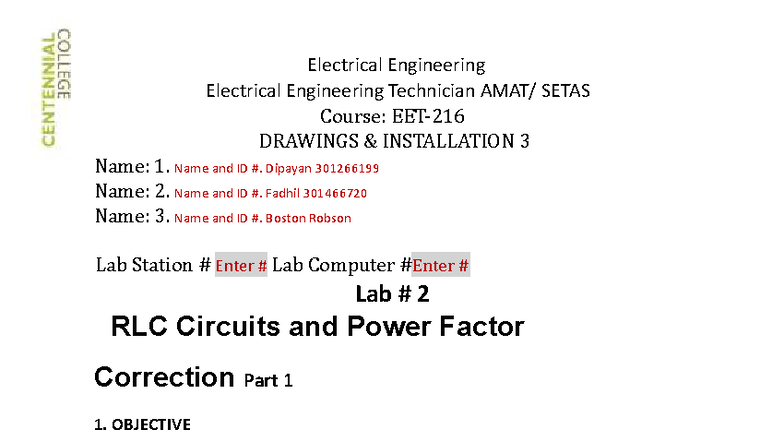 EET-216 LAB#2 V1.4 -1 - aaaaaaaaa - Electrical Engineering Electrical ...