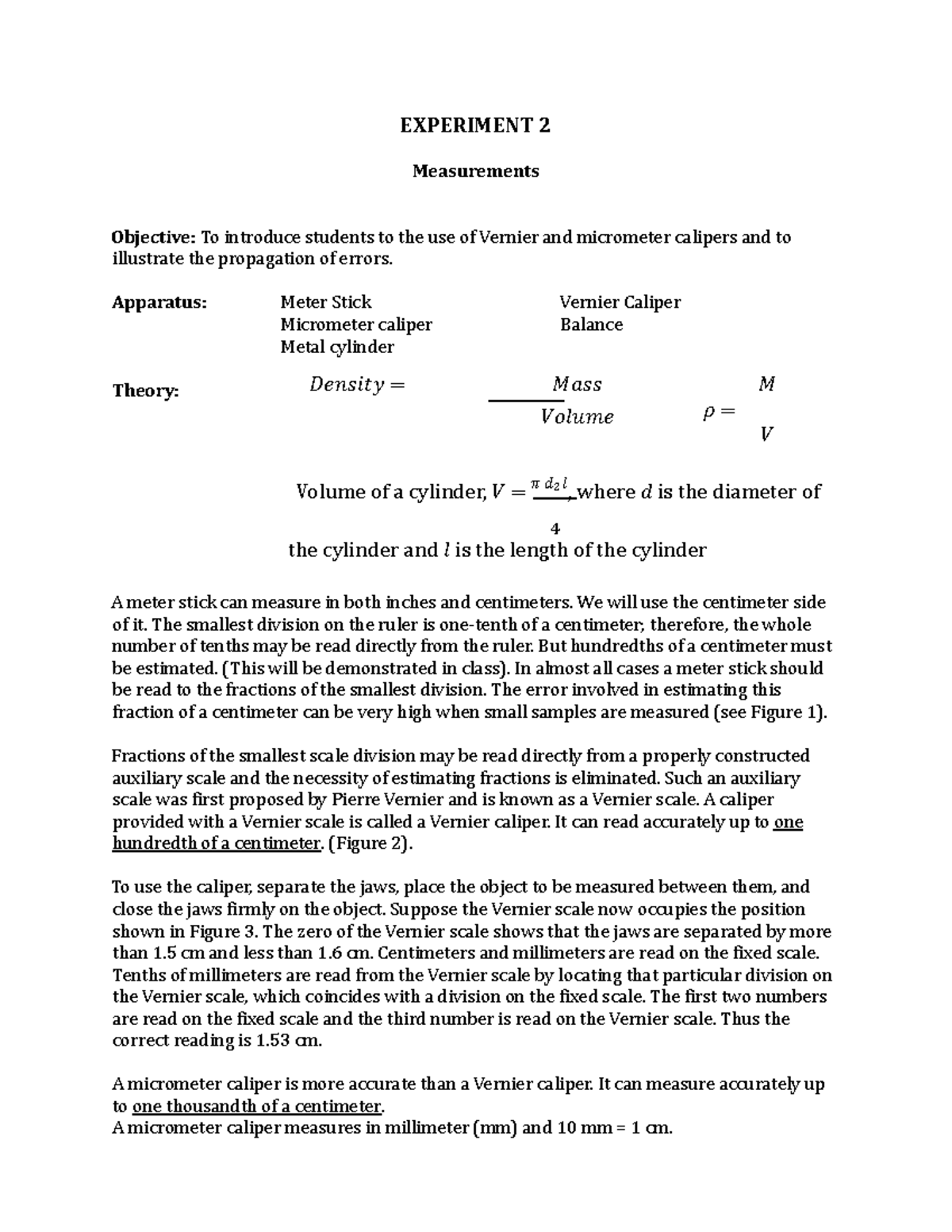 Measurements and Error Analysis in Experiment 2 (PHYS 101) - Studocu