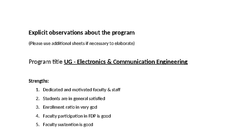 UG Electronics & Electrical Engineering Program Observations - Studocu
