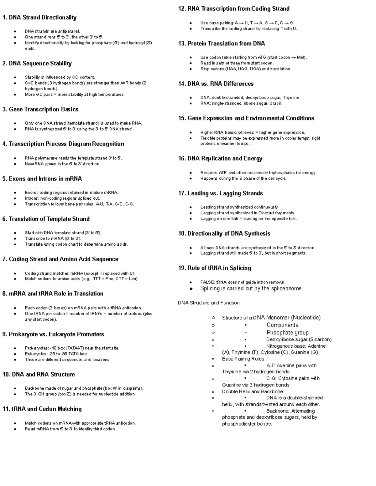 Untitled document - Notes for bio 182 dna and transcription unit - 1 ...
