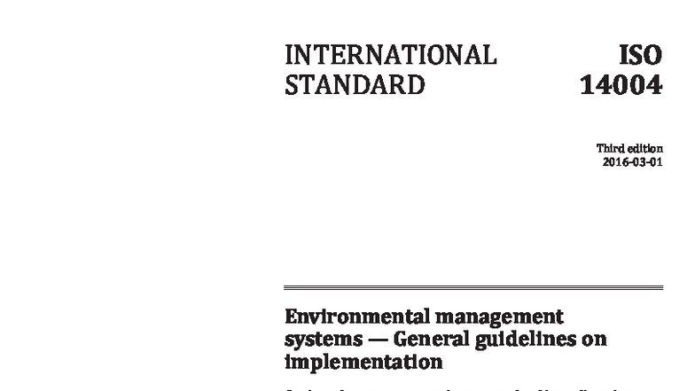 ISO 14004:2016 Environmental Management Systems Guidelines - Studocu