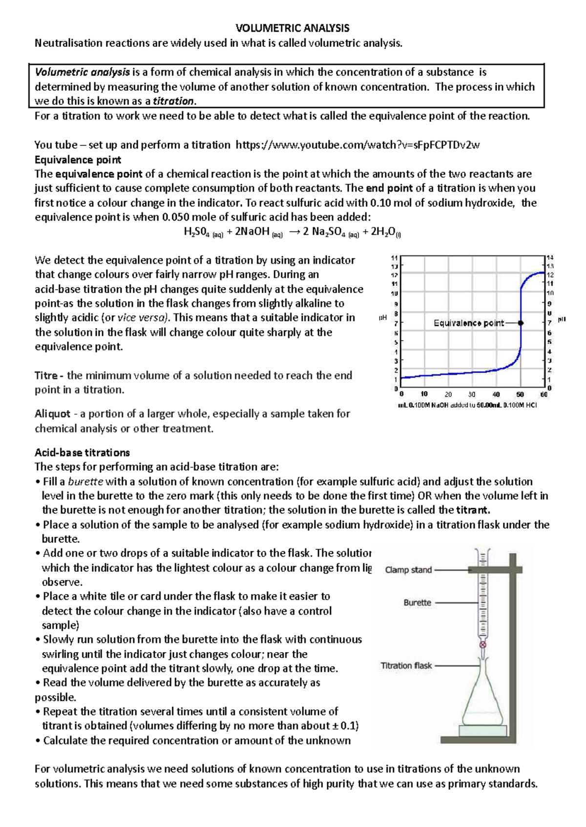 Volumetric analysis notes with websites and calculations - VOLUMETRIC ...