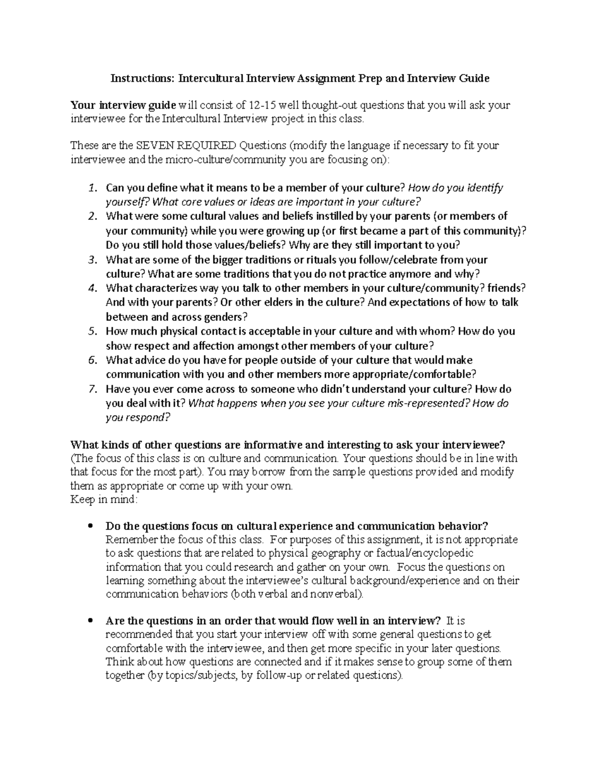 Intercultural Interview Prep - FA19 - Instructions: Intercultural ...