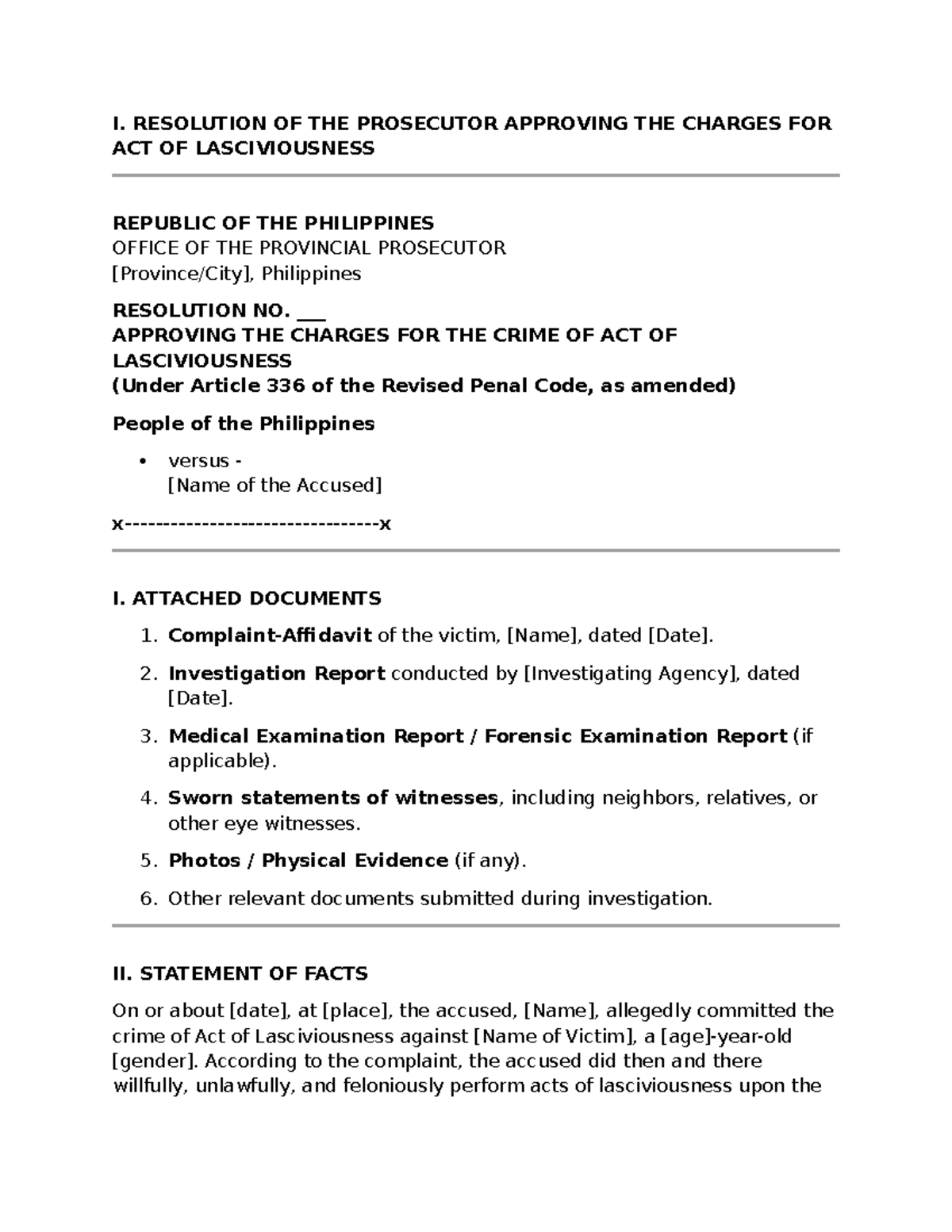 Resolution on Act of Lasciviousness Charges - Prosecutor's Findings ...