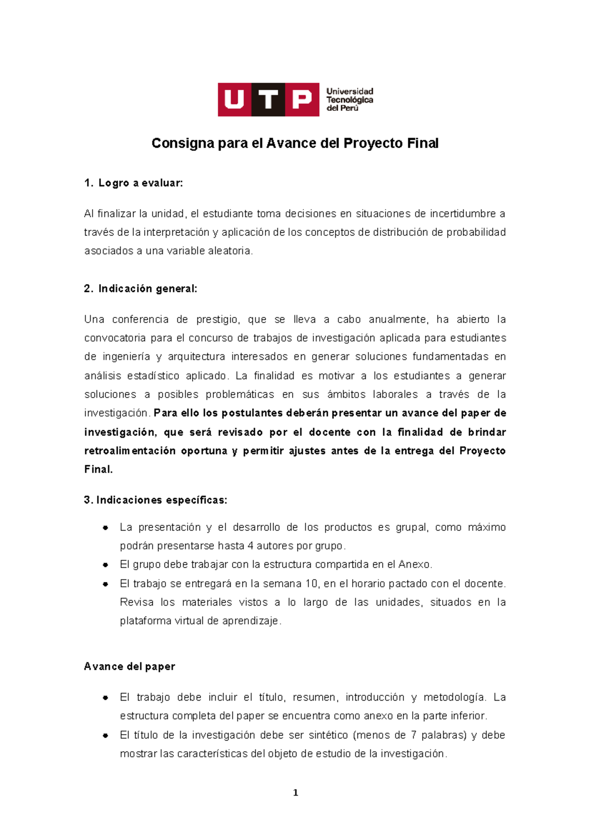 Avance del Proyecto Final APF: Indicaciones y Rúbrica Evaluativa - Studocu