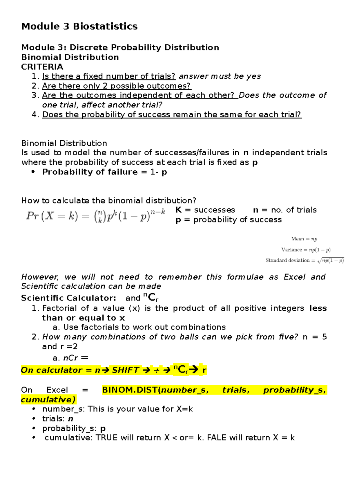 Module 3 Lectorial Biostastics - Module 3 Biostatistics Module 3: Discrete Probability ...