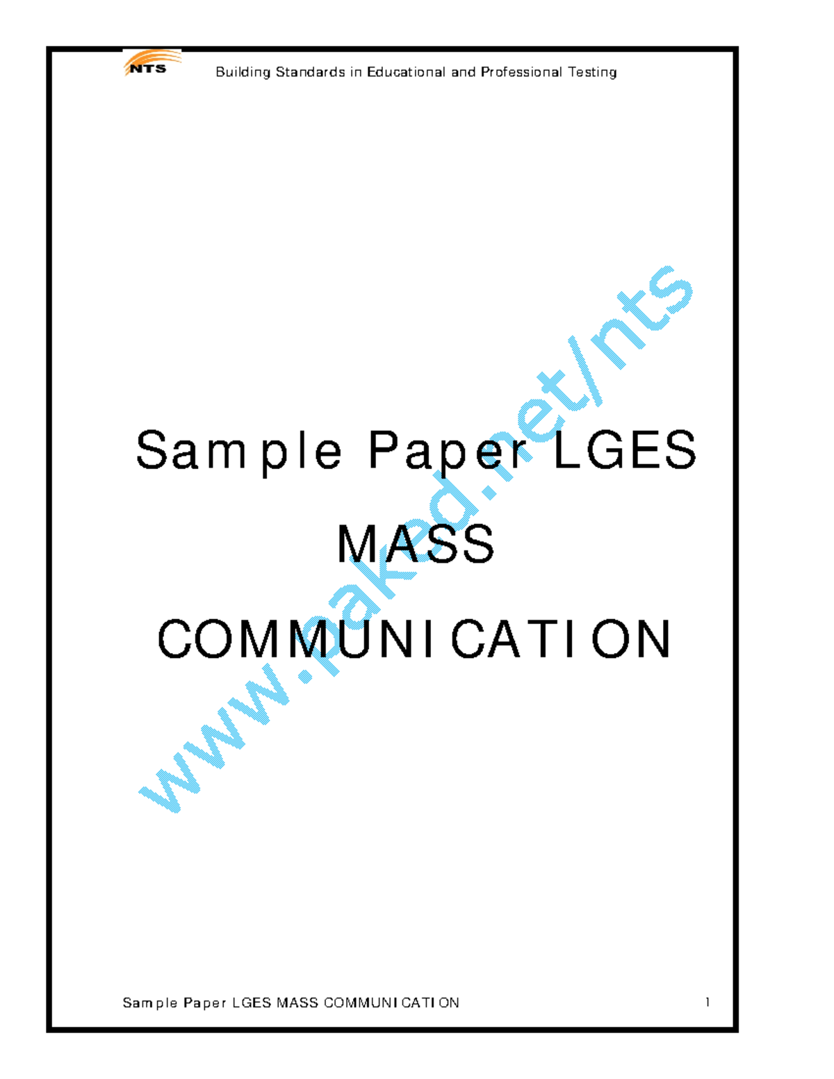 Masss comm mcqs - Sample Paper LGES MASS COMMUNICATION ENGLISH Complete ...