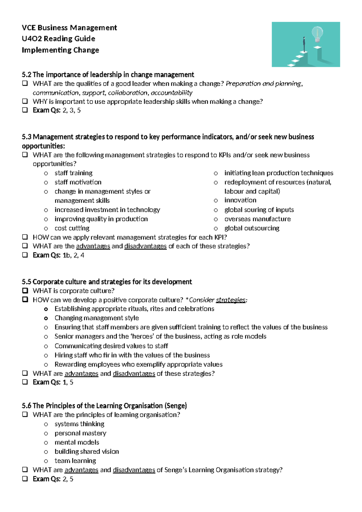 BM U4O2 - Reading Guide: Leadership & Change Management Strategies ...