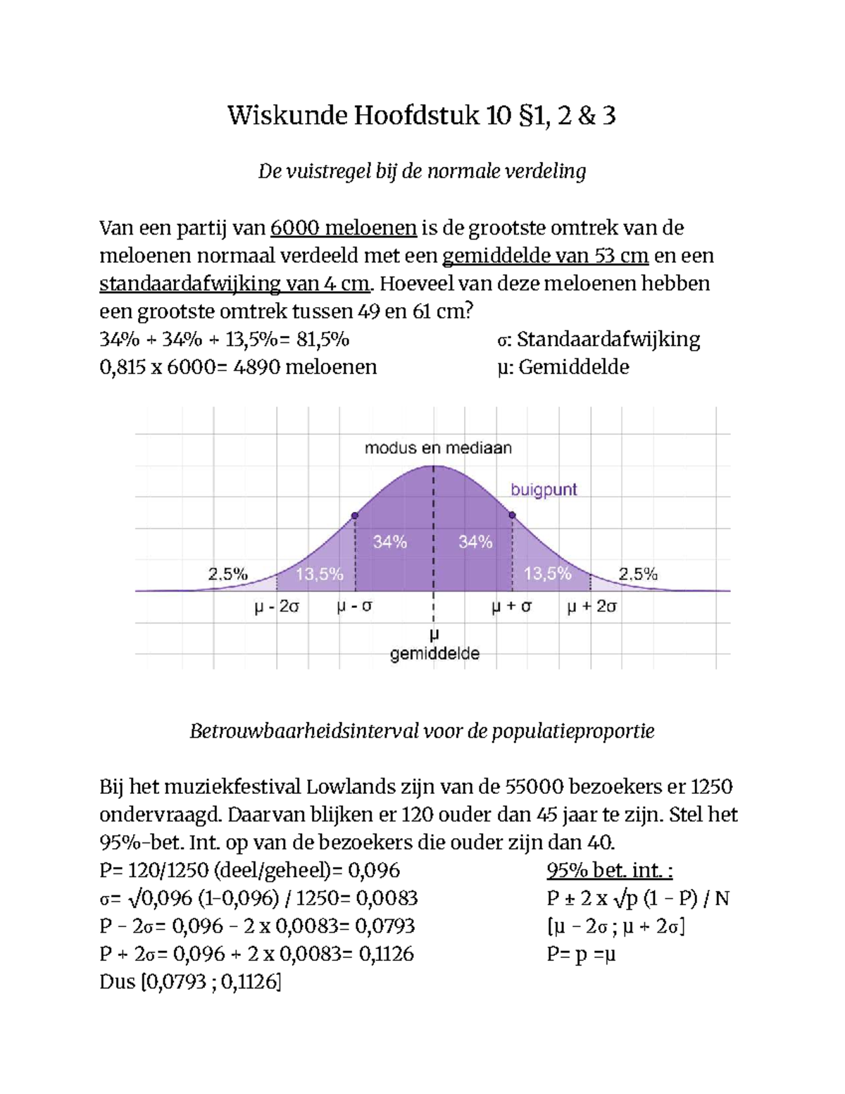 Wiskunde Hoofdstuk 10: Normale Verdeling en Betrouwbaarheidsintervallen ...