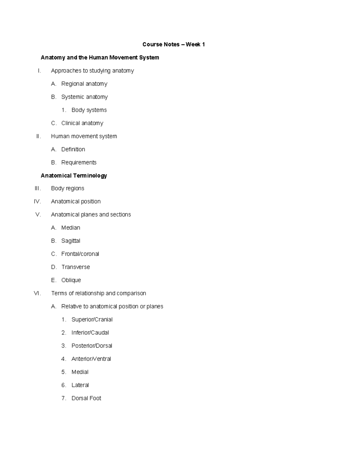 Course Notes: Anatomy & Human Movement System I (Wk 1) - Studocu