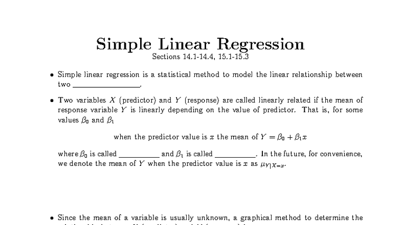 Stat 151 - Chapter 13: Simple Linear Regression Analysis - Studocu