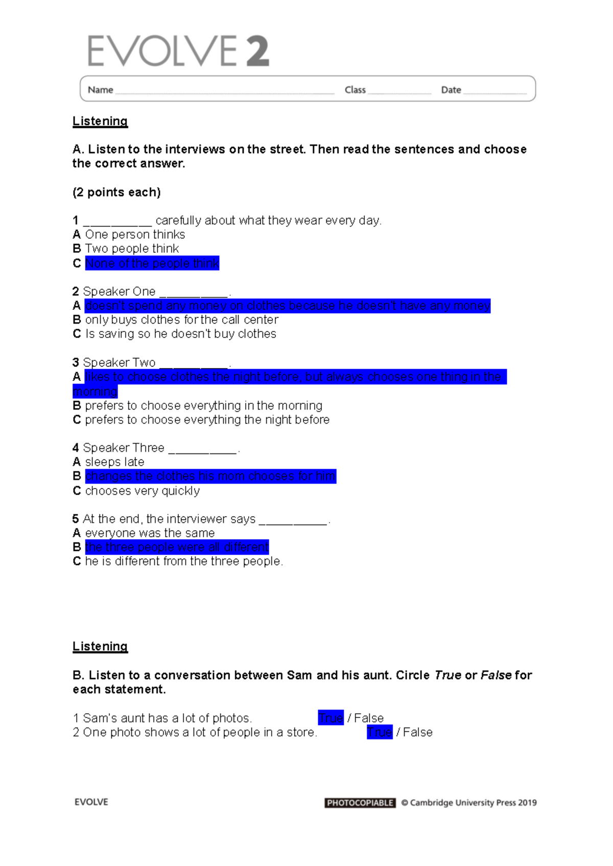 Final Test Answers: Listening, Vocabulary, Grammar, and Reading - Studocu
