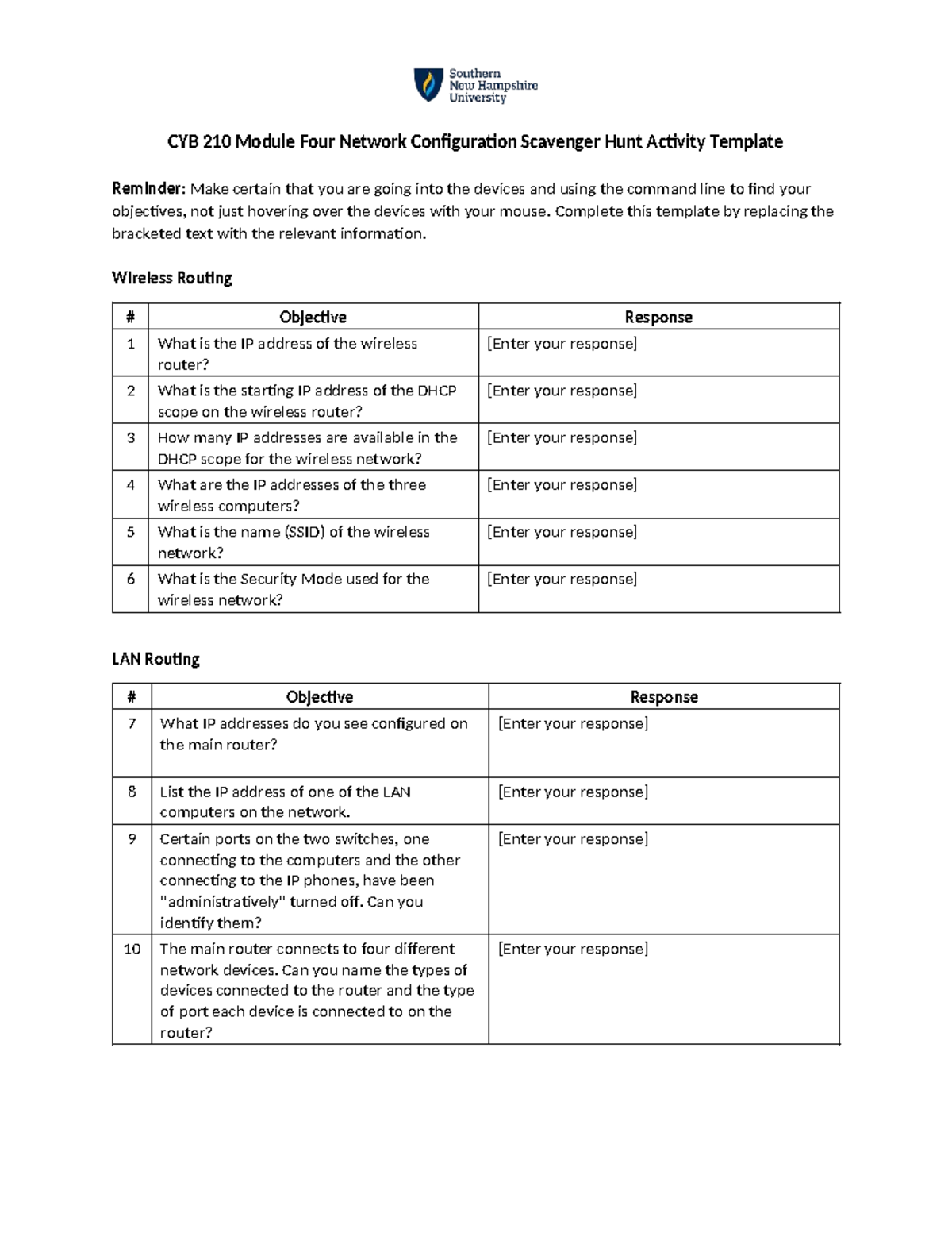CYB 210 Module 4 Network Configuration Scavenger Hunt Template - Studocu