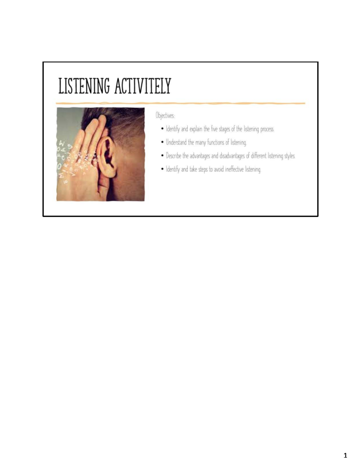 Listening Actively - Class Lecture Notes (COM 101) - Studocu