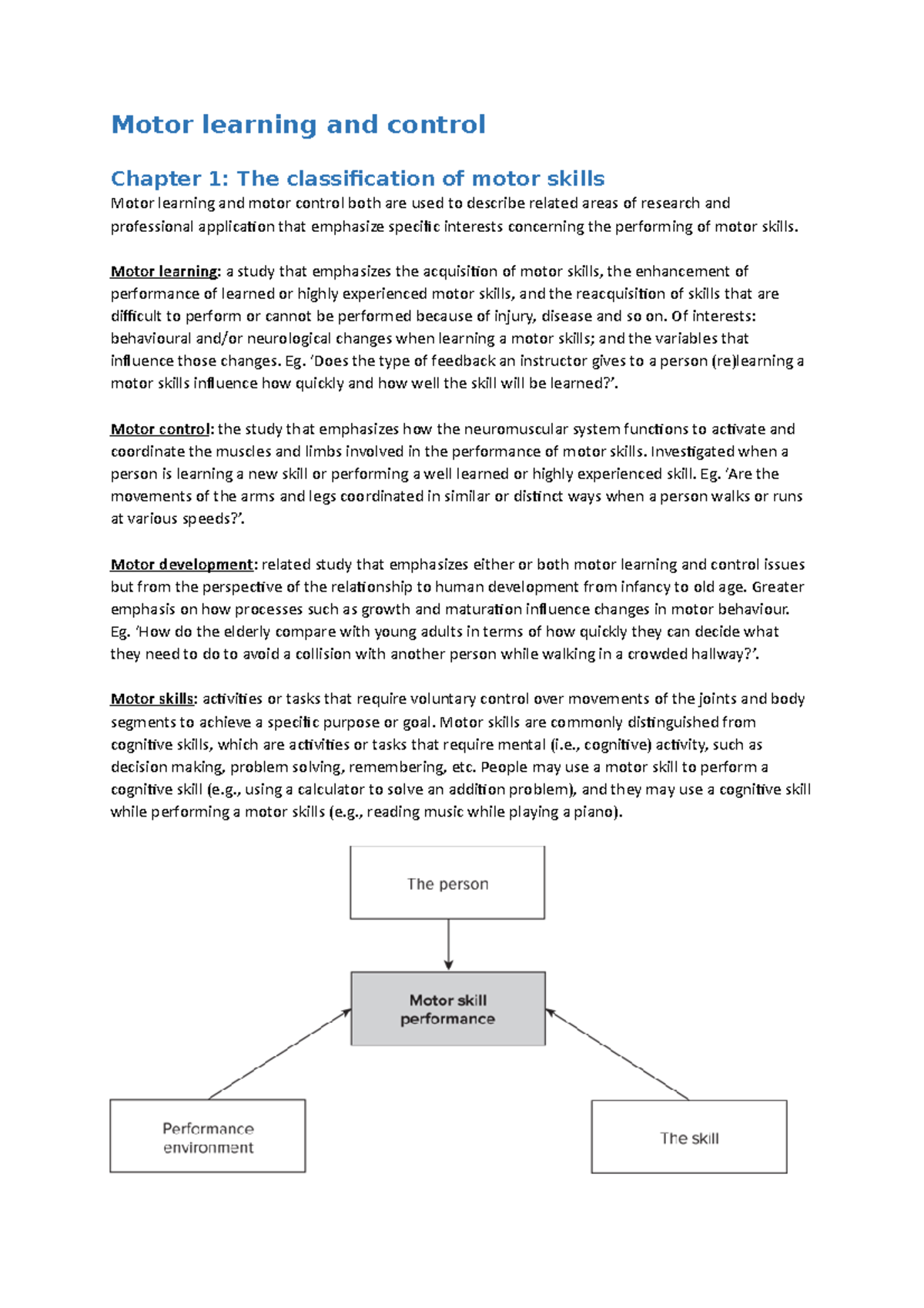 Motor Learning & Control: Overview of Skills & Performance Measures ...