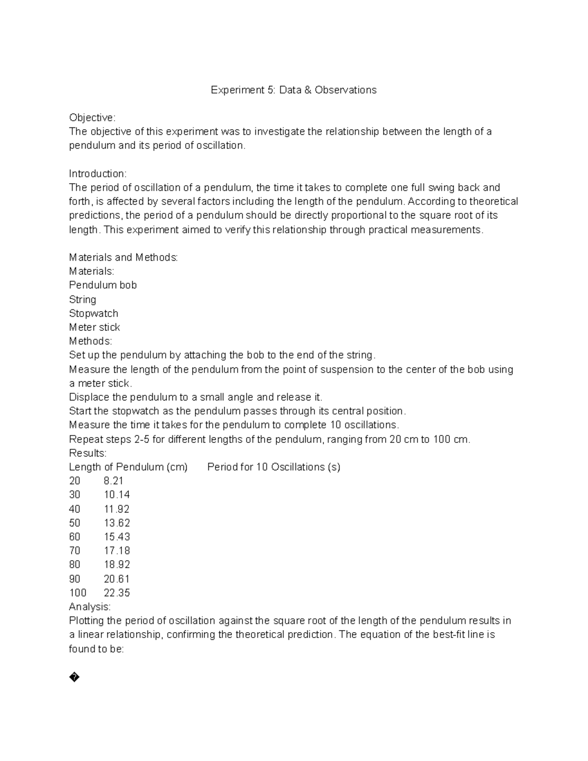 Physics Experiment 5: Pendulum Length vs. Period Analysis - Studocu