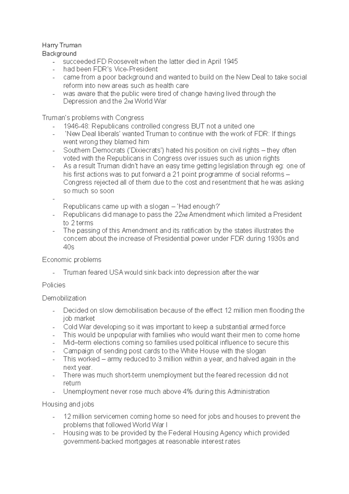 Harry Truman - Summary Documents and Debates in International History ...