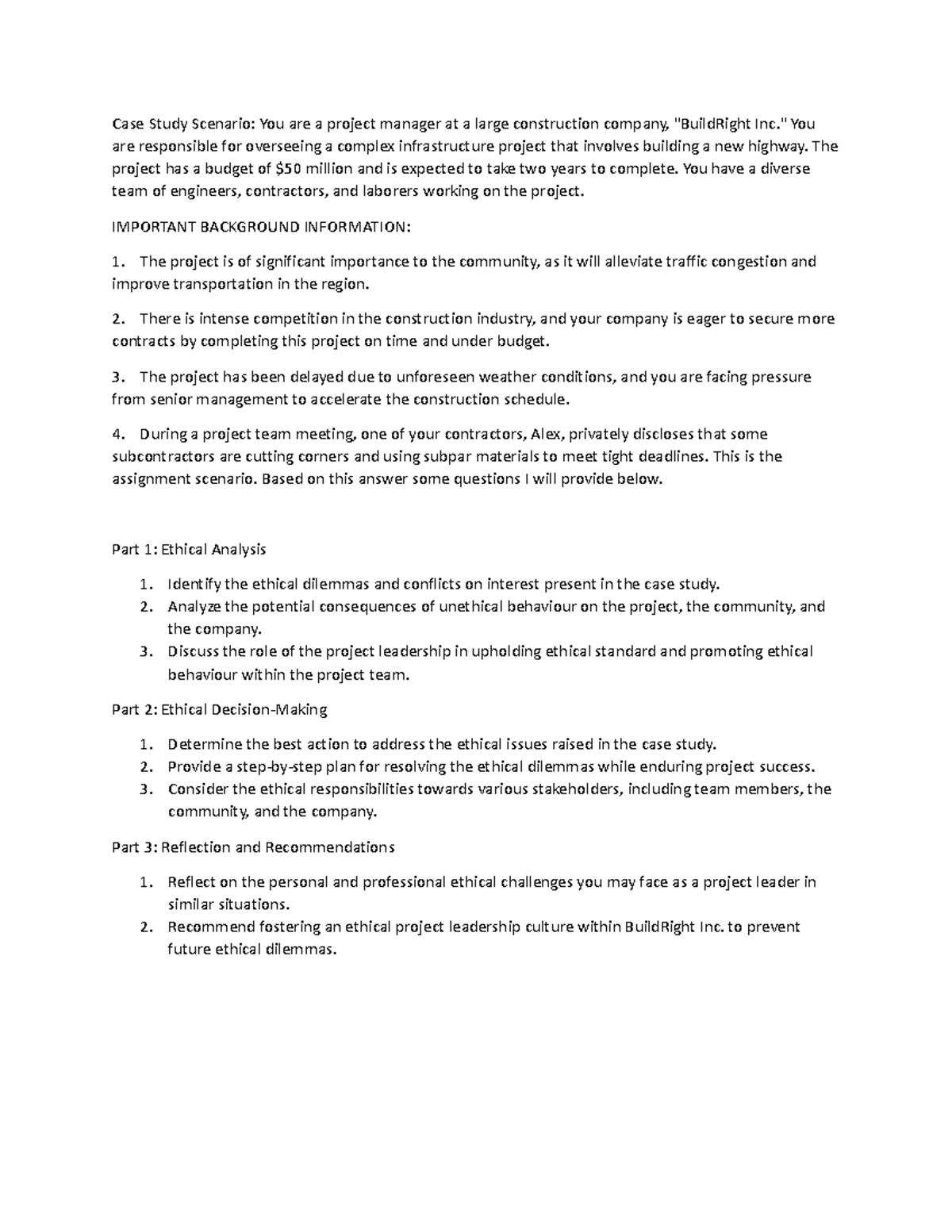 Case Study Scenario: Ethical Dilemmas in Project Management Analysis ...