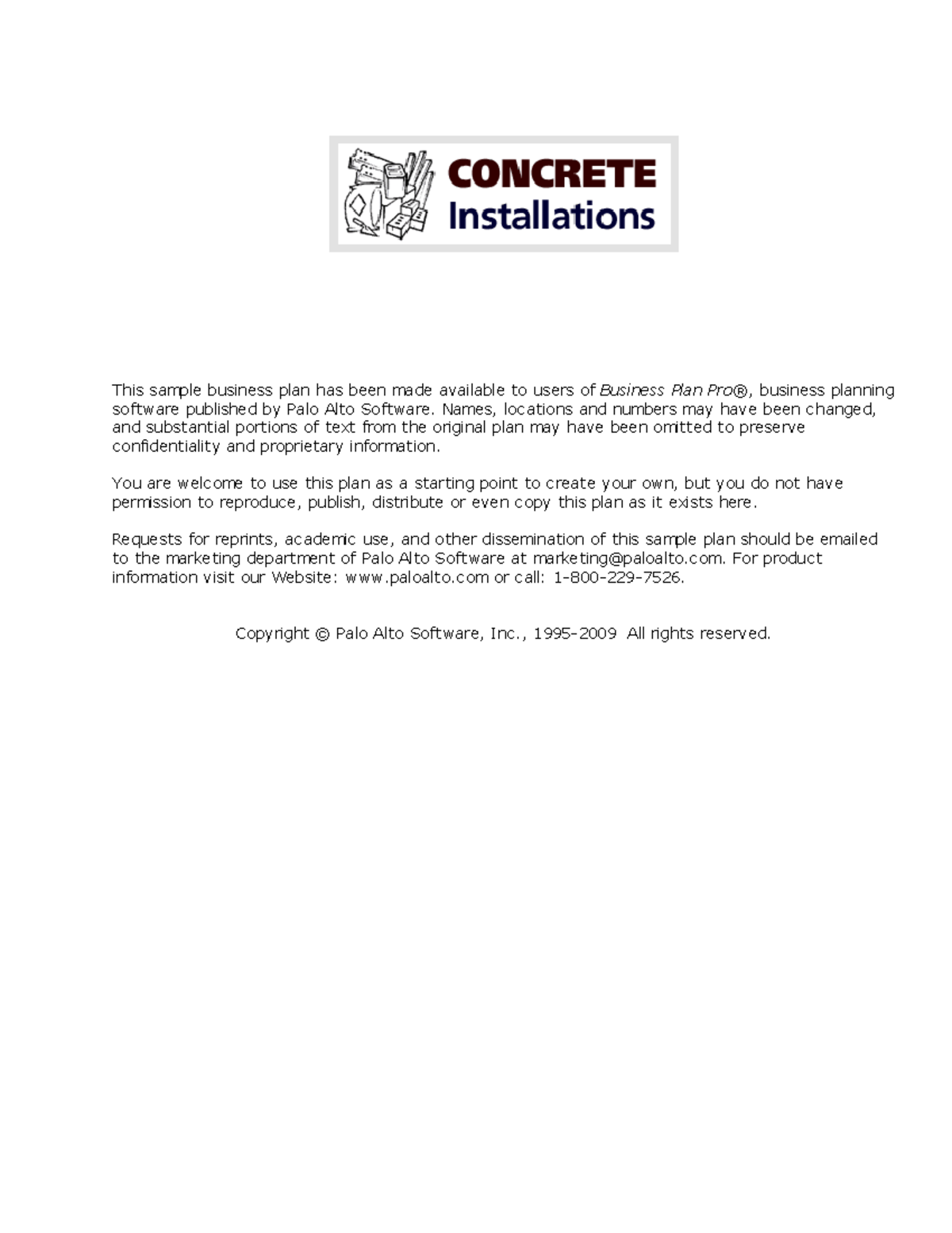 Concrete Installation Business Plan Template (Construction) - Studocu