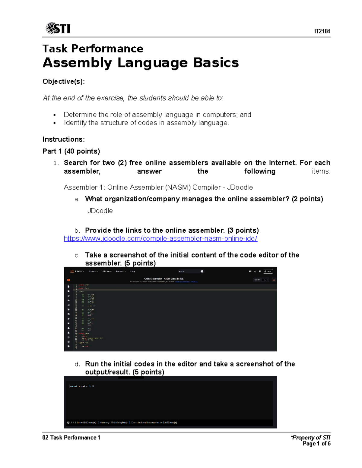 Assembly Language Task Performance Guide (STI 02) - Studocu