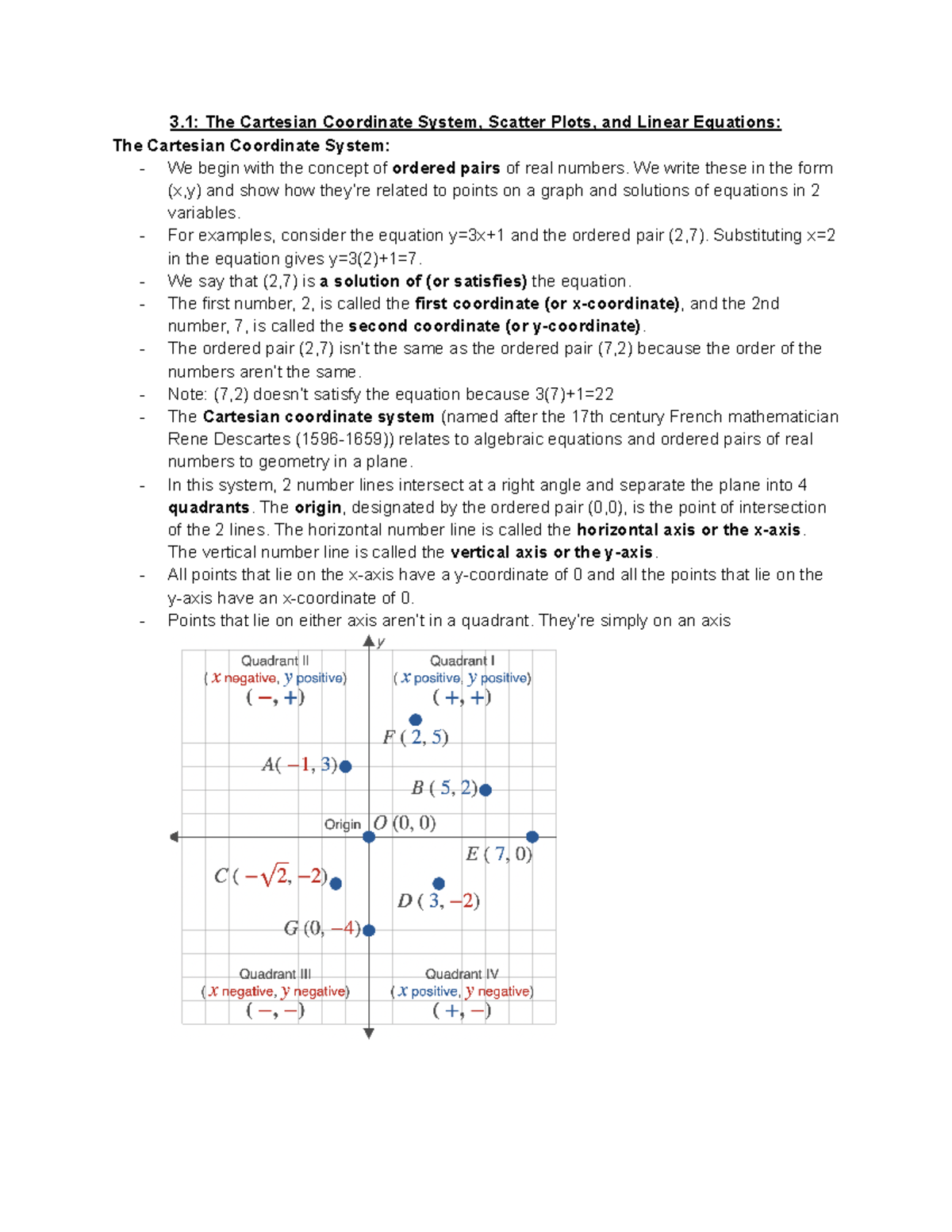 3.1 Math - Cartesian Coordinate System & Linear Equations Notes - Studocu