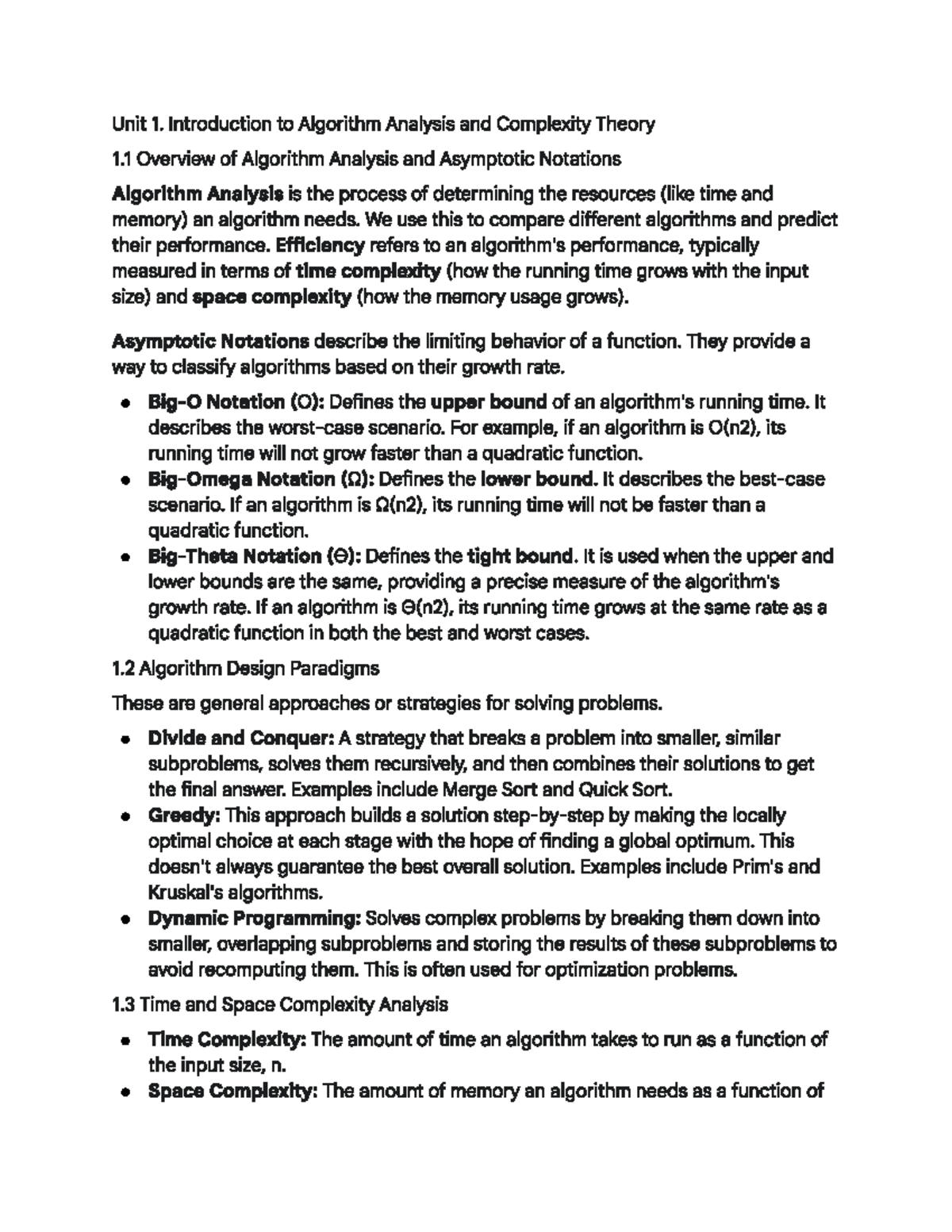 DAA-1,2,3: Introduction to Algorithm Analysis & Design Paradigms - Studocu