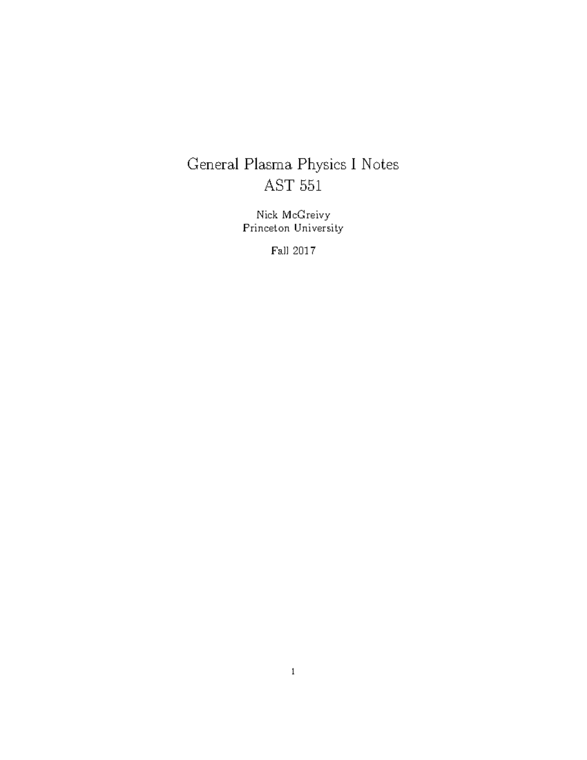 General Plasma Physics I Lecture Notes AST 551 - Fall 2017 - Studocu
