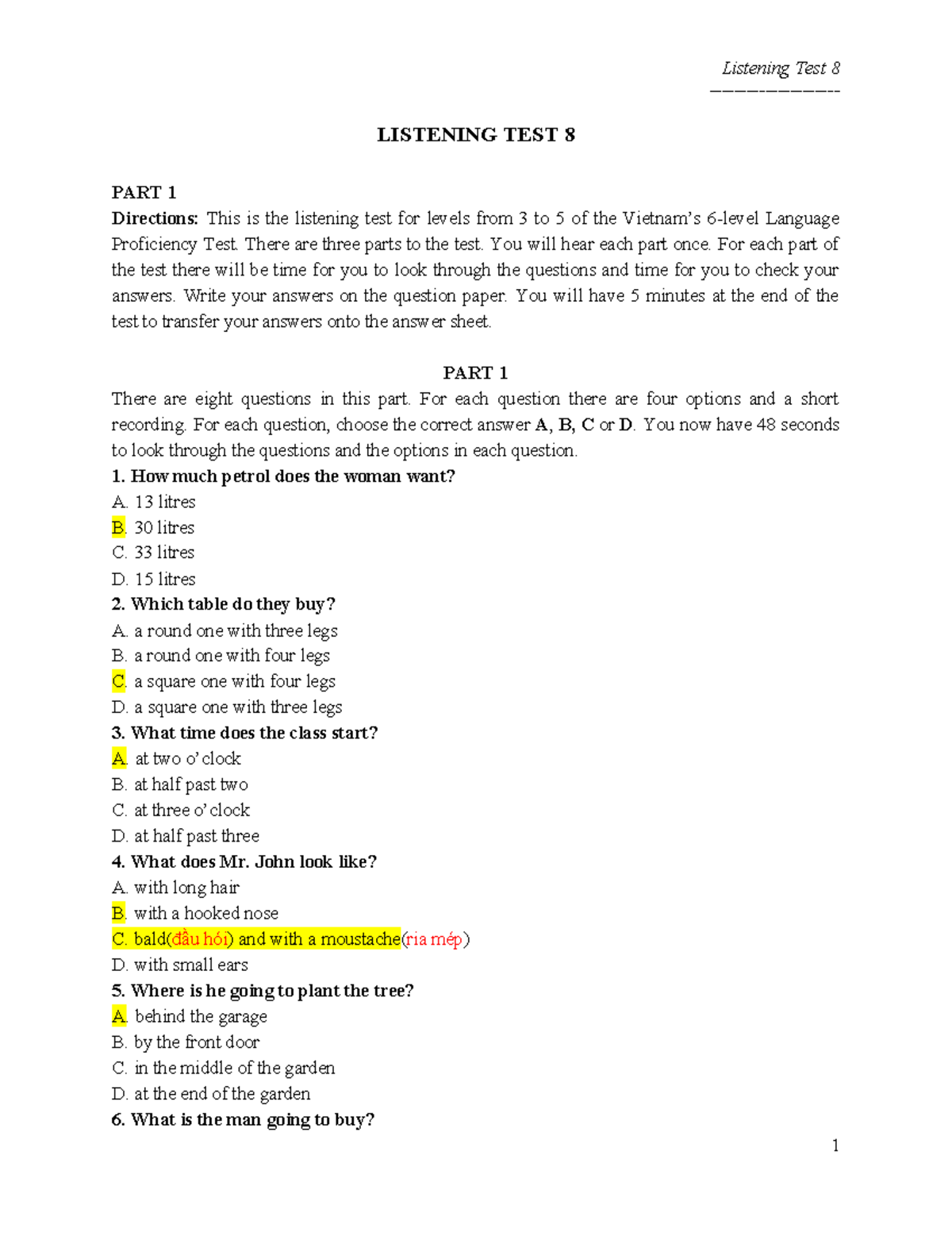 Listening Test 8: Language Proficiency Levels 3-5 Full Exam Guide - Studocu