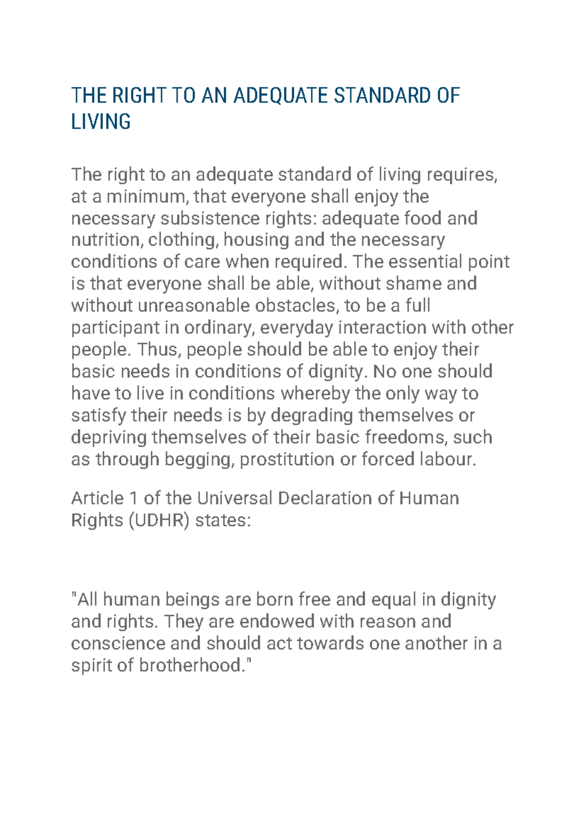 The Right to an Adequate Standard of Living: Analyzing Human Rights ...