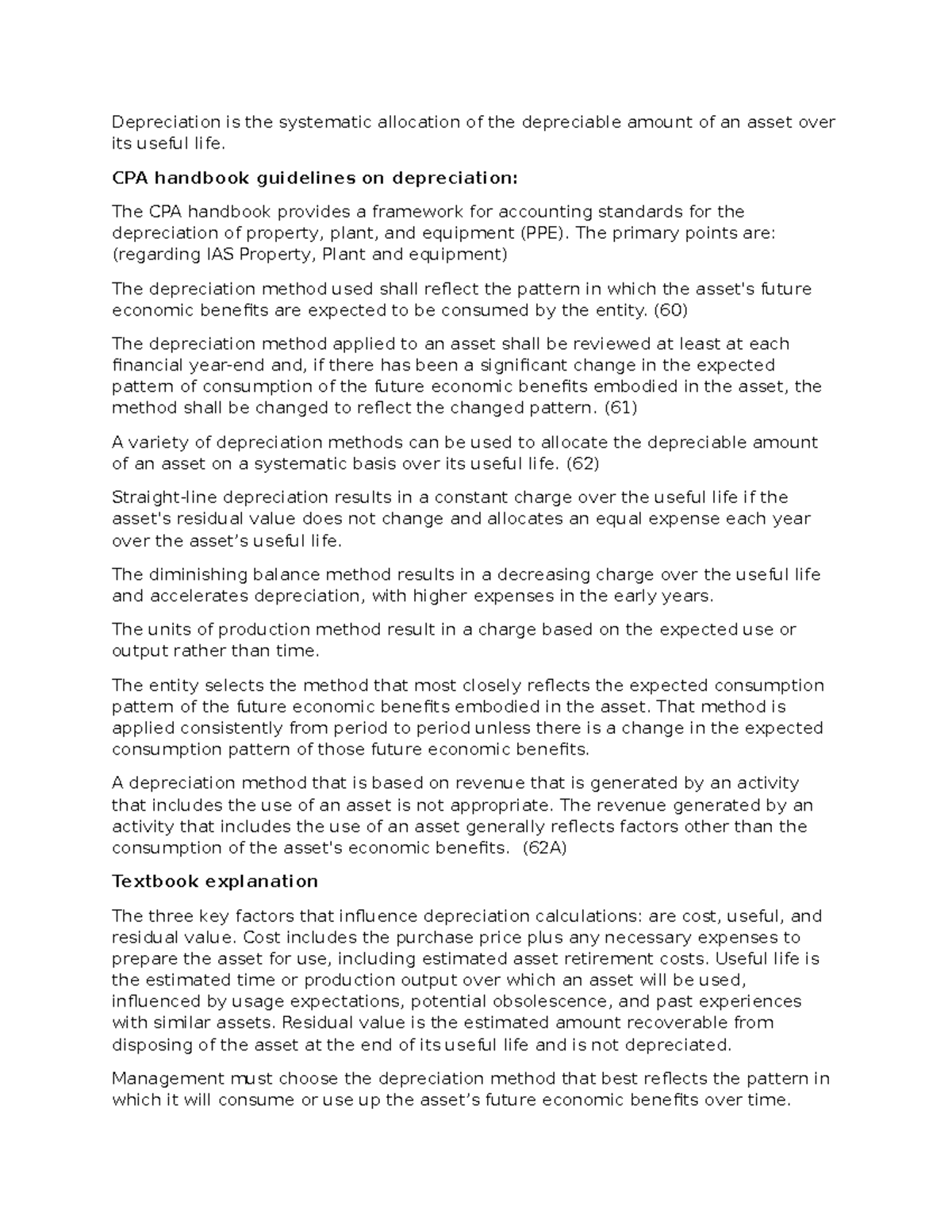 CPA Handbook: Guidelines on Depreciation Methods and Calculations - Studocu