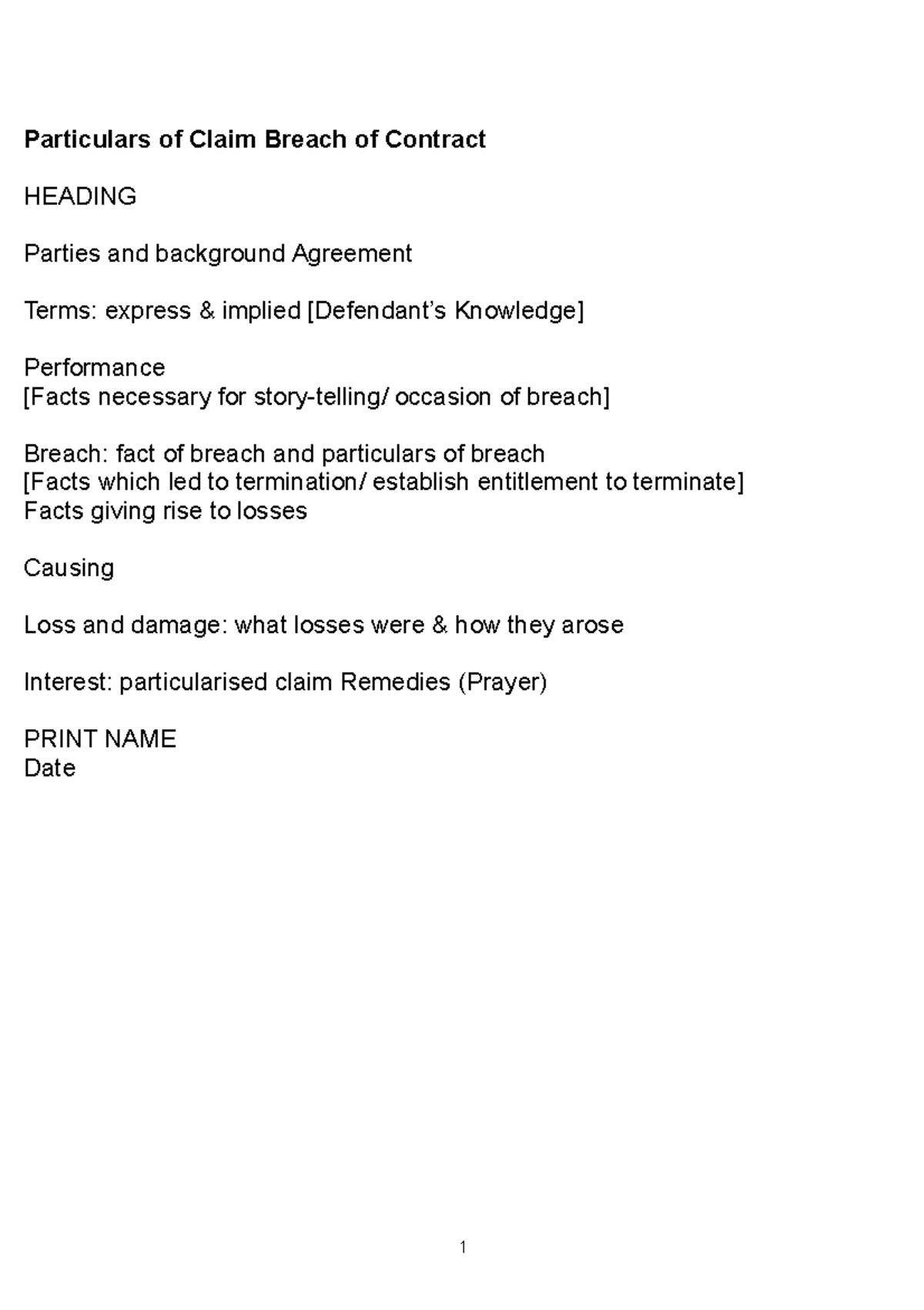 Breach of Contract Claim Template: Drafting Essentials (LAW 101) - Studocu
