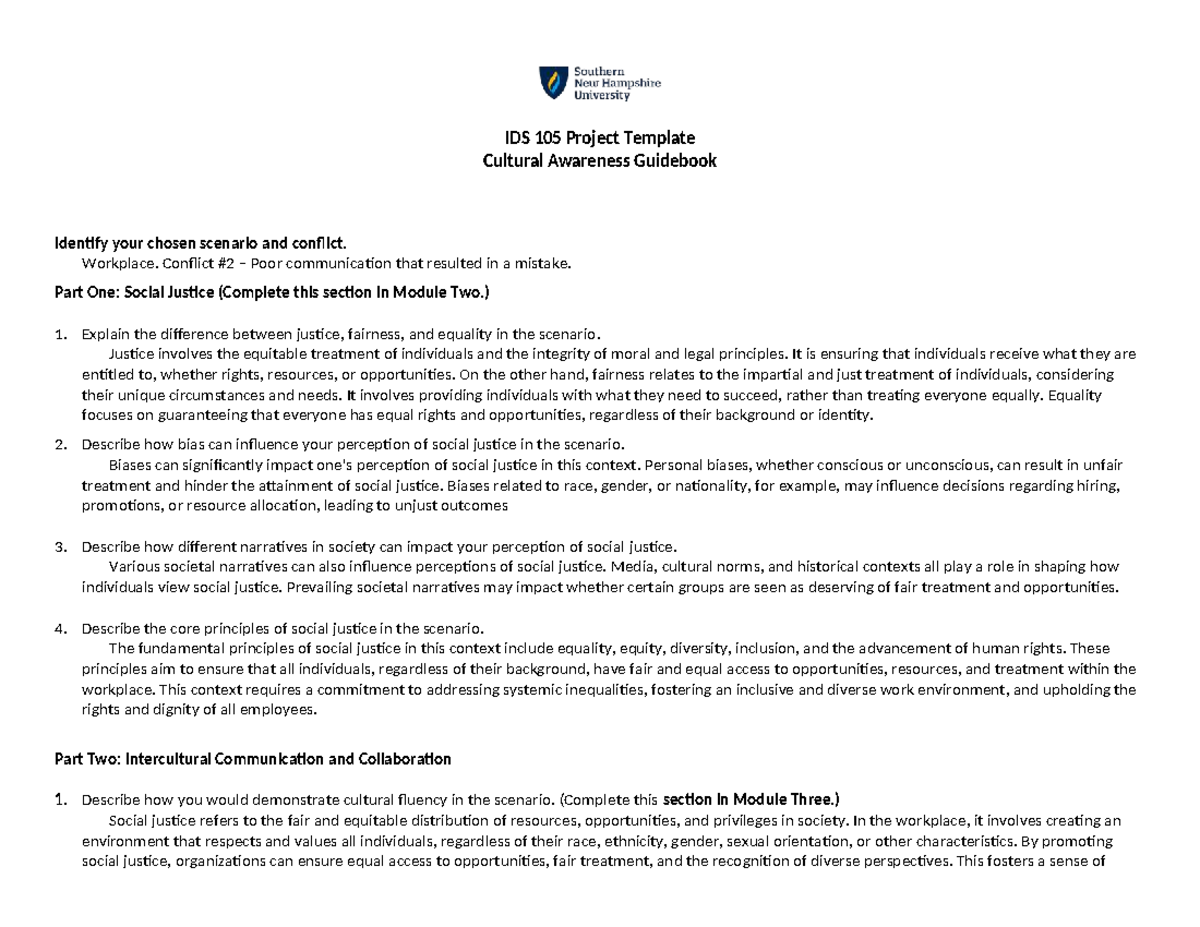IDS 105 Project - Cultural Awareness & Social Justice Guidebook - Studocu