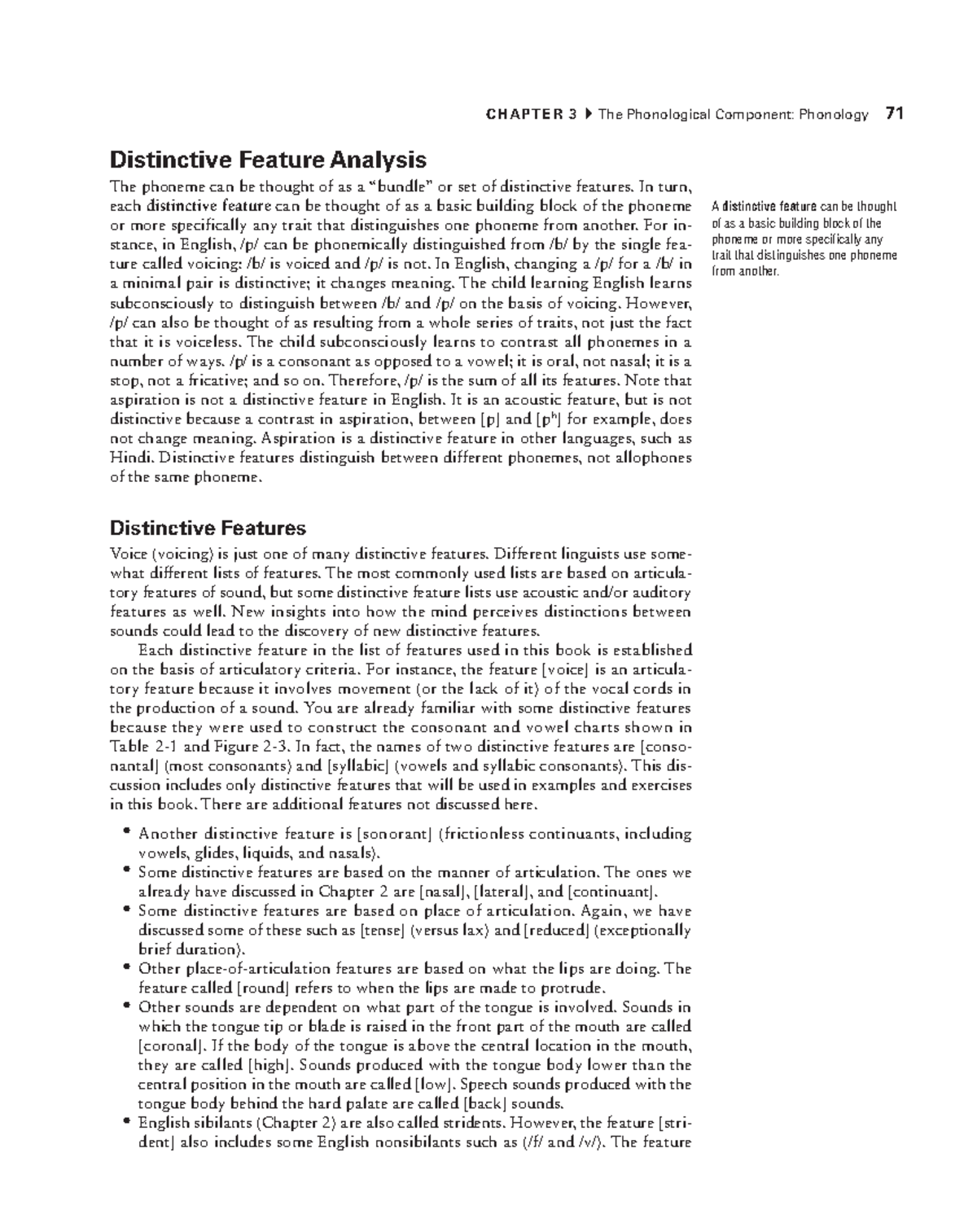 Chapter 3: The Phonological Component - Distinctive Features (pp. 71-75 ...