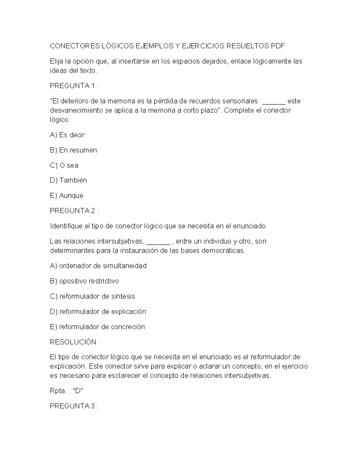 Ejemplos y Ejercicios Resueltos de Conectores Lógicos - PDF 2023 - Studocu