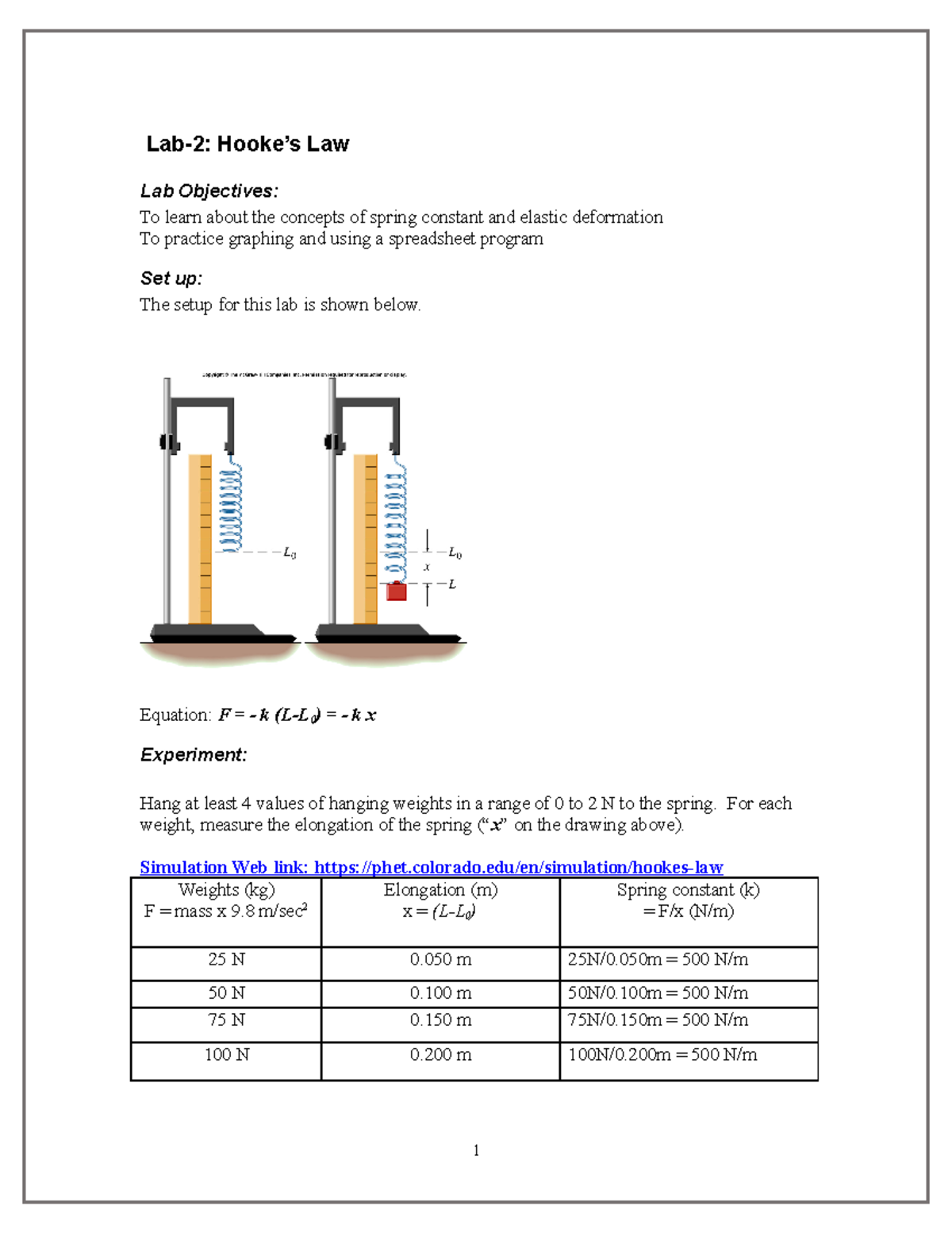 Lab-2: Hooke's Law - Exploring Spring Constants and Elasticity - Studocu