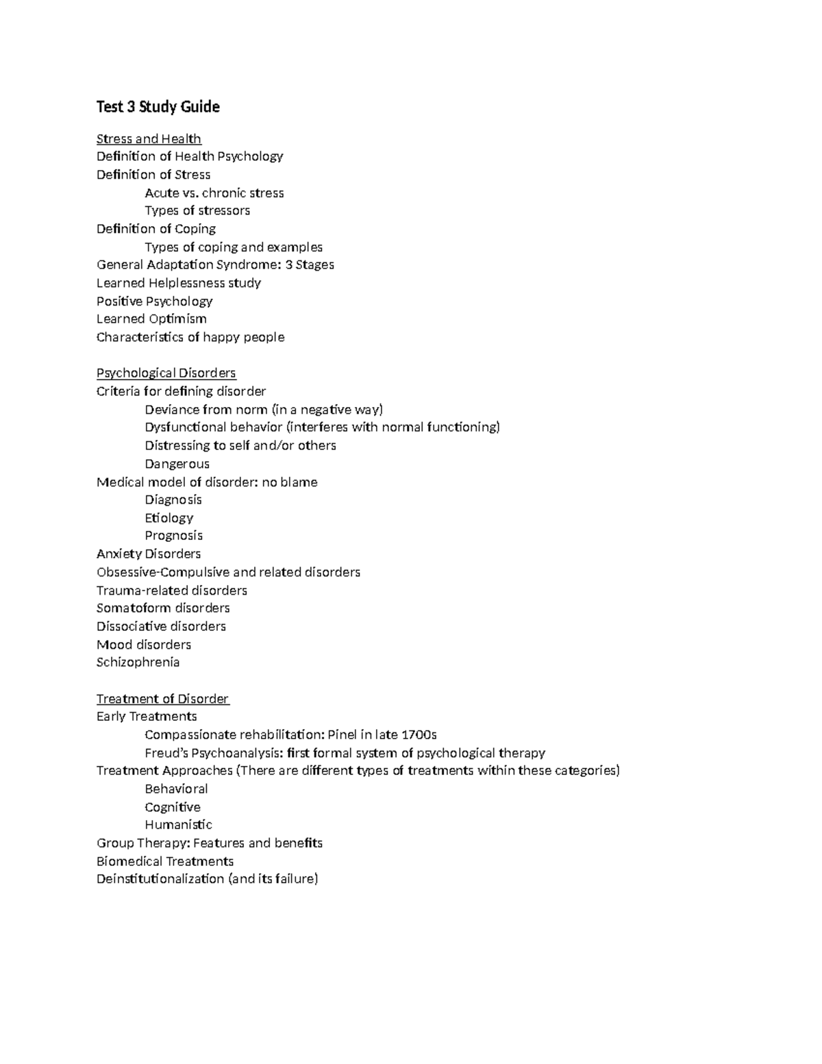 Psychology Study Guide: Stress, Disorders, and Social Psychology - Test ...