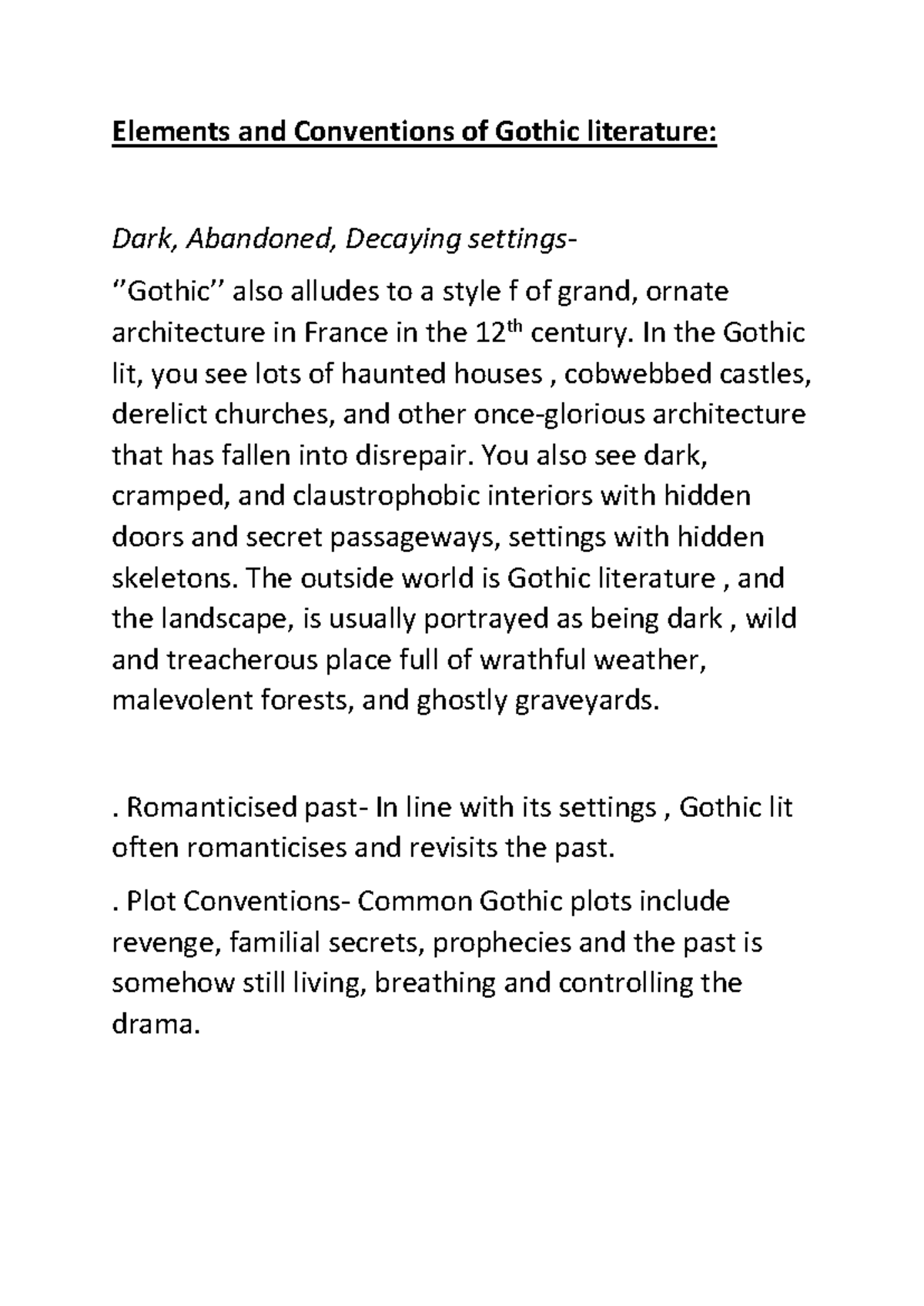 Gothic Literature Conventions