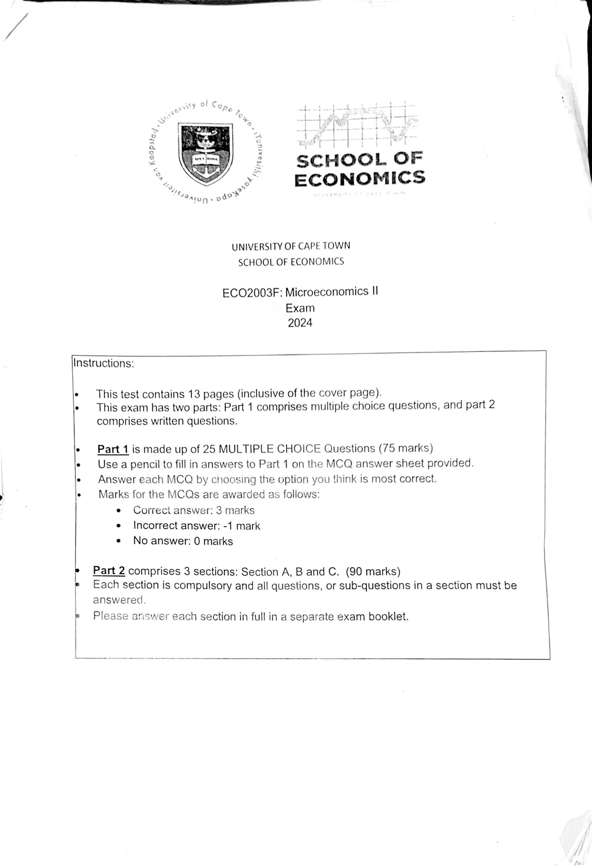 ECO2003F: Microeconomics II Final Exam 2024 - Comprehensive Guide - Studocu