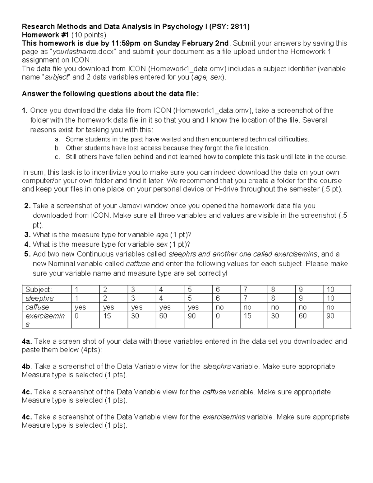 PSY: 2811 Homework 1 - Research Methods & Data Analysis Tasks - Studocu