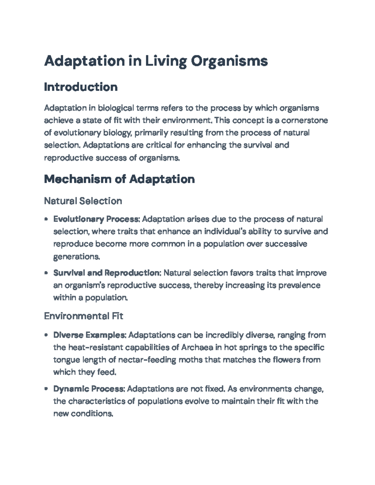 Adaptation in Living Organisms: Mechanisms & Impact on Reproduction ...