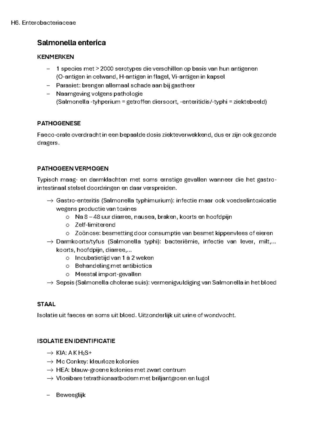 Bacteriën Fiches H6: Kenmerken en Pathogenese van Enterobacteriaceae ...