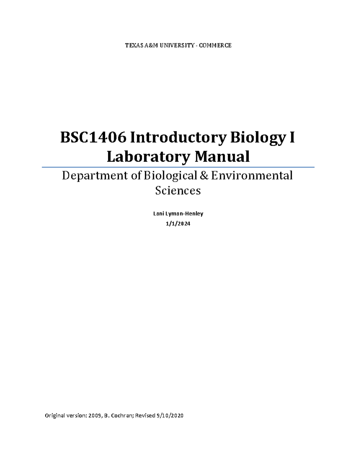 BSC1406 Introductory Biology I Lab Manual: Excel & Stats Guide - Studocu
