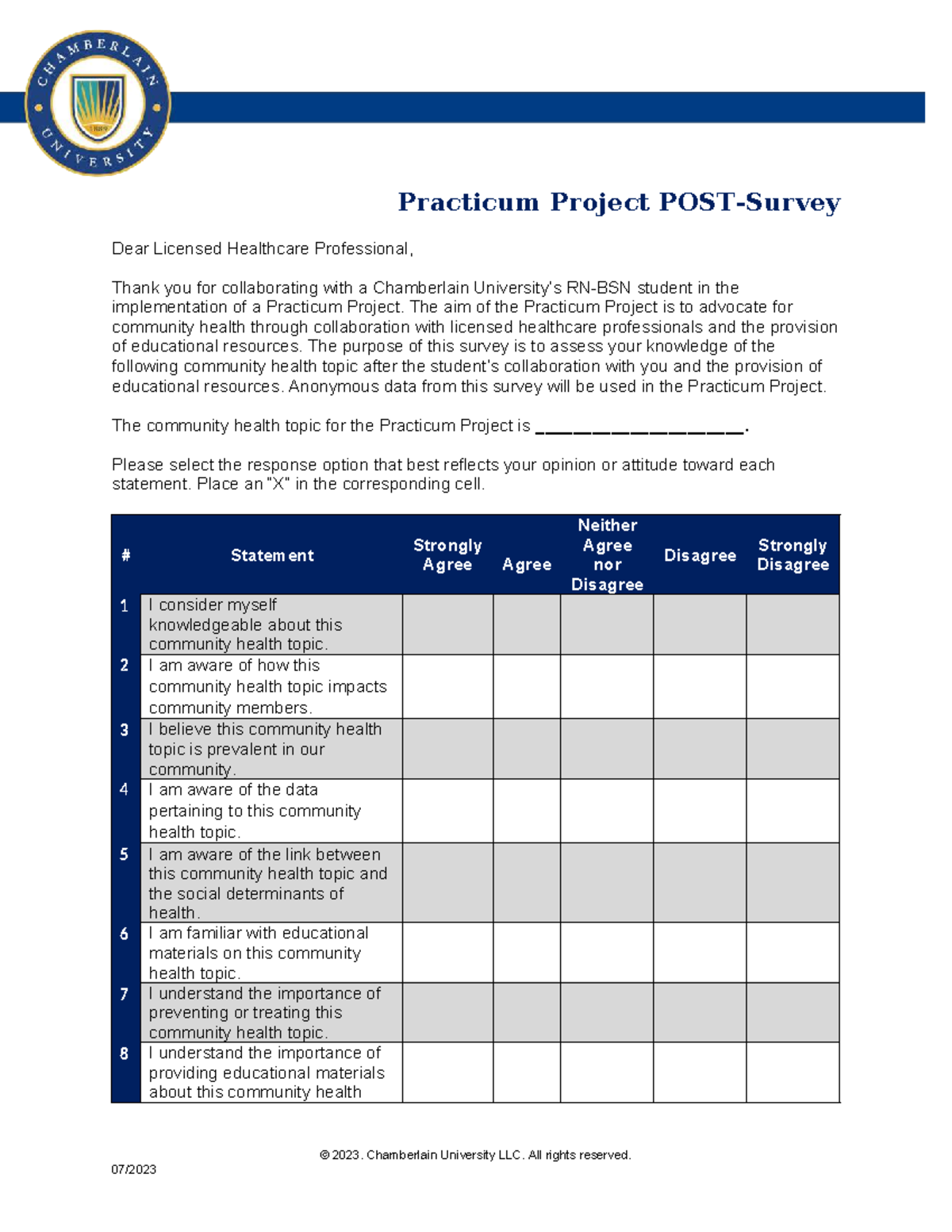 Week5 NR436 Practicum Project POSTsurvey - Practicum Project POST ...