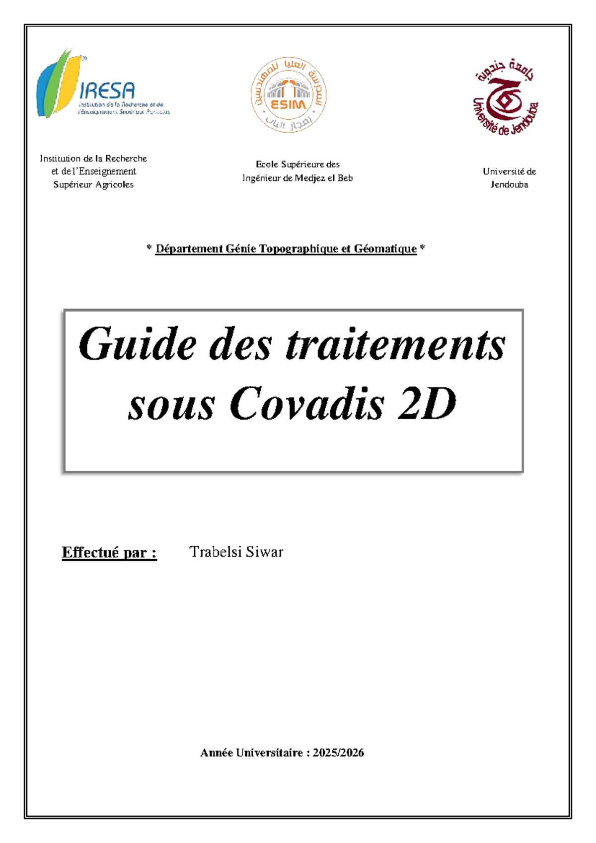 Guide des Traitements sous Covadis 2D - Génie Topographique - Studocu