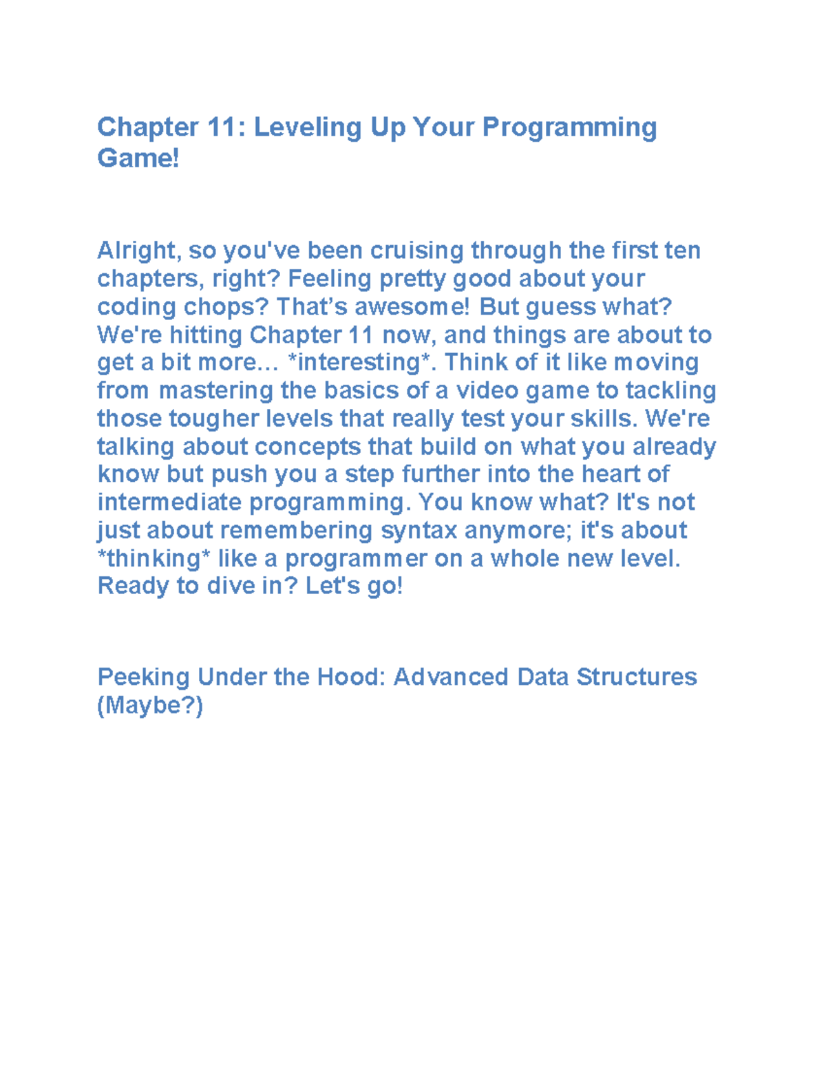 Intermediate Programming (CS101) Chapter 11: Advanced Concepts Review - Studocu