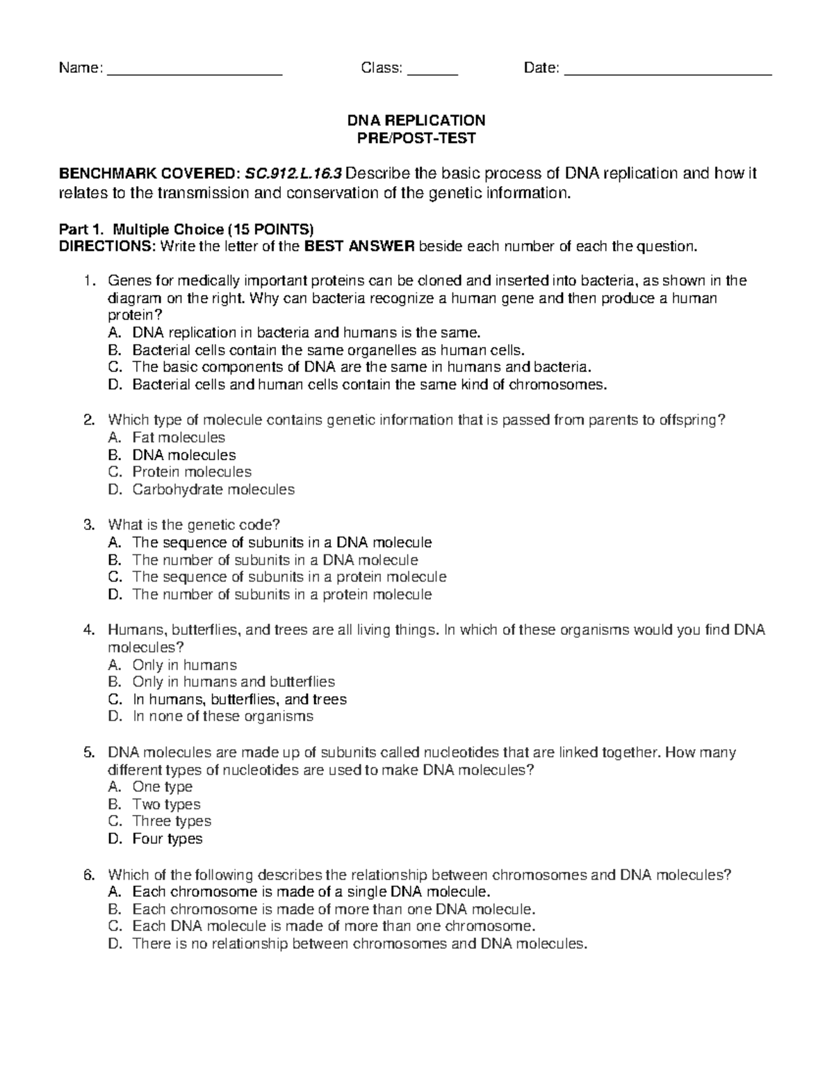 DNA Replication Practice Questions With Answer Key - Name ...