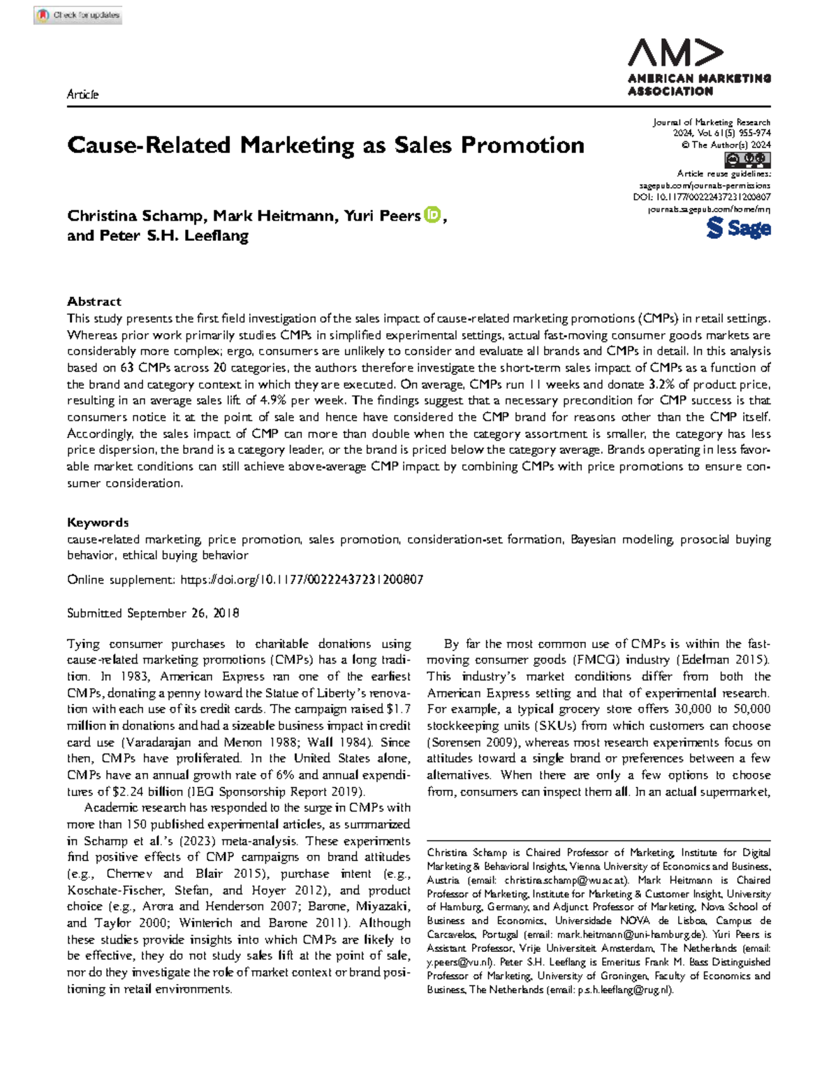 Cause-Related Marketing as Sales Promotion: Insights from 2024 Research ...