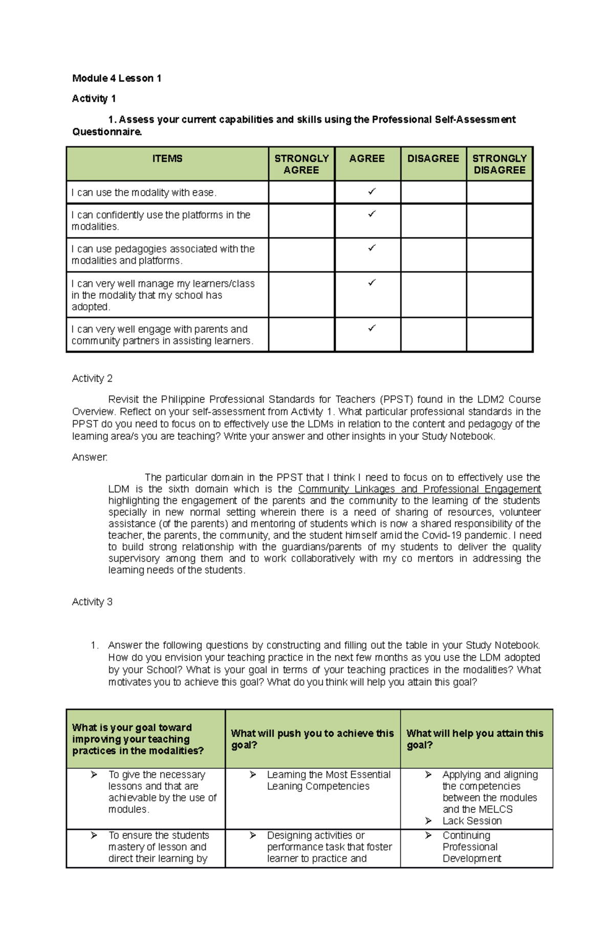 LDM2- Module-4 Answer - Module 4 Lesson 1 Activity 1 1. Assess your current capabilities and ...