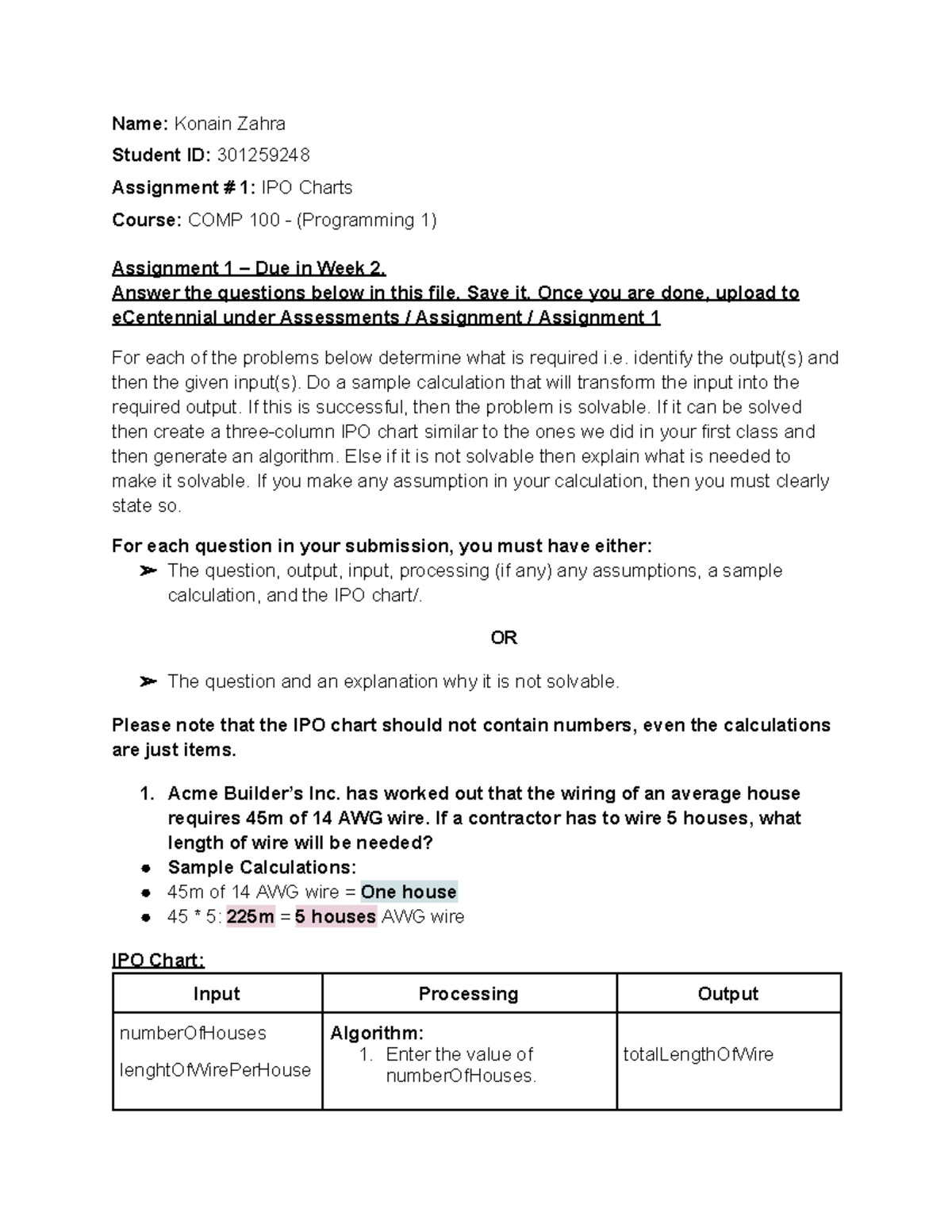 Programming COMP 100 - Assignment 1 - Google Docs - Name: Konain Zahra ...